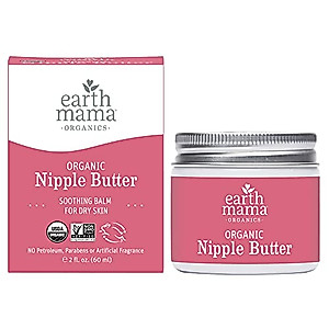 Earth Mama Organic Nipple Butter Breastfeeding Cream, Lanolin-Free, Safe for Nursing & Dry Skin, Non-GMO Project Verified, 2 Fl Oz