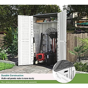 Outdoor Storage Shed,KINYING Outdoor Storage Cabinet Waterproof with Double Doors,52 Cu.ft Resin Vertical Tool Shed for Garden,Patio,Backyard,4×2.5×6.6 FT