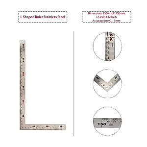 Cheerock L Shaped Ruler 6" x 12" Metal 90 Degree Square Ruler Right Angle Ruler for Carpenter Engineer - 300 x 150mm