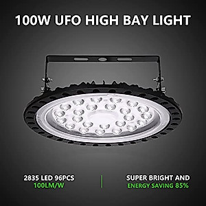 Viugreum 10 Pack 100W UFO LED High Bay Lights, 10000LM 6500K Daylight White Led Bay Light Fixtures, IP65 Waterproof Commercial Warehouse Lighting Workshop Indoor Outdoor Area Light
