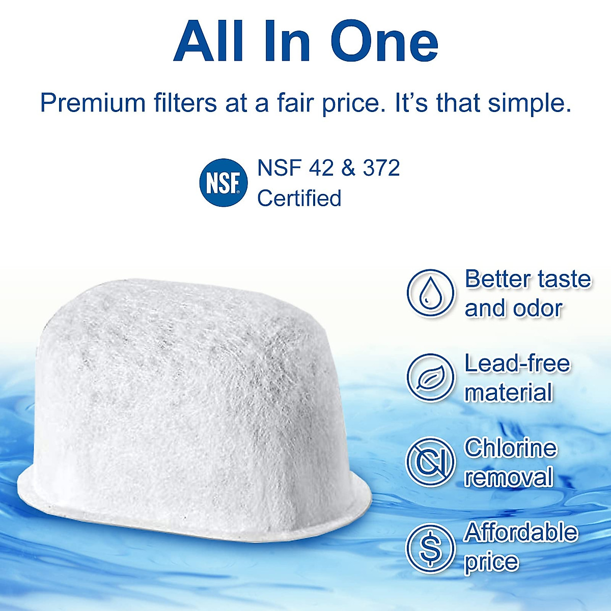 6 Pack of Replacement Breville Water Filter for Breville BWF100 BES870 BES810 BES990 BES980 BES920 BES900XL BES870XL BES860XL BES840XL BKC600XL(Activated Charcoal)