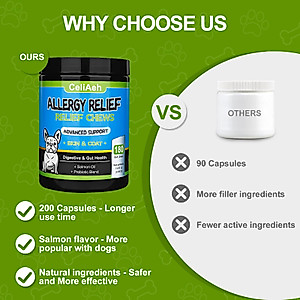 Dog Allergy Relief Chews, Salmon Oil Skin & Coat Supplement with Colostrum, Probiotics, Dog Itching Skin Relief, Dry Skin, Itchy Paws - Seasonal Allergies & Hot Spots Support Treats - 180 Count 450g