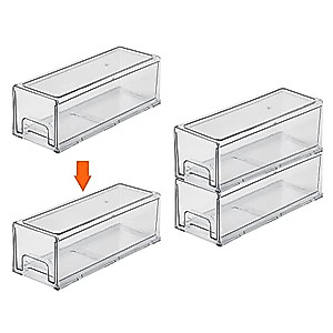2 Pack Stackable Refrigerator Organizer Bins with Pull-out Drawer Clear Plastic Kitchen Storage Box for Fridge and Cabinets, 4.7" x 13.2" x 4.3"