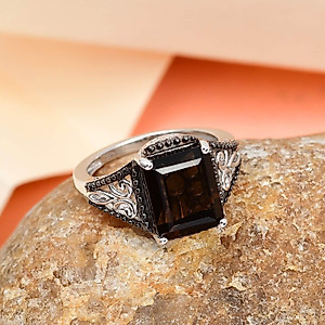 SHOP LC Smoky Quartz Crystals Ring for Women Platinum Plated 925 Sterling Silver Jewelry Gifts for Women Size 7 Ct 3.3 Birthday Gifts