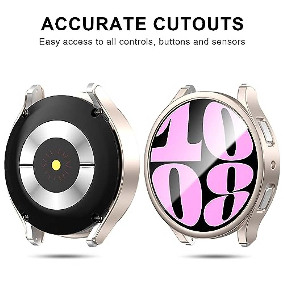 [2+4] Pack Screen Protector for Samsung Galaxy Watch 6 40mm,JZK 2 Hard PC Protective Bumper Case + 4 Tempered Glass Screen Protector Film for Galaxy Watch 6 40mm Accessories，Starlight