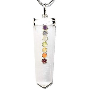 Charged Seven 7 Chakra Selenite Crystal Pendant - Selenite Charging Healing Energy Gemstone Point Pendant For Gifts - Selenite Pendant By sara creation