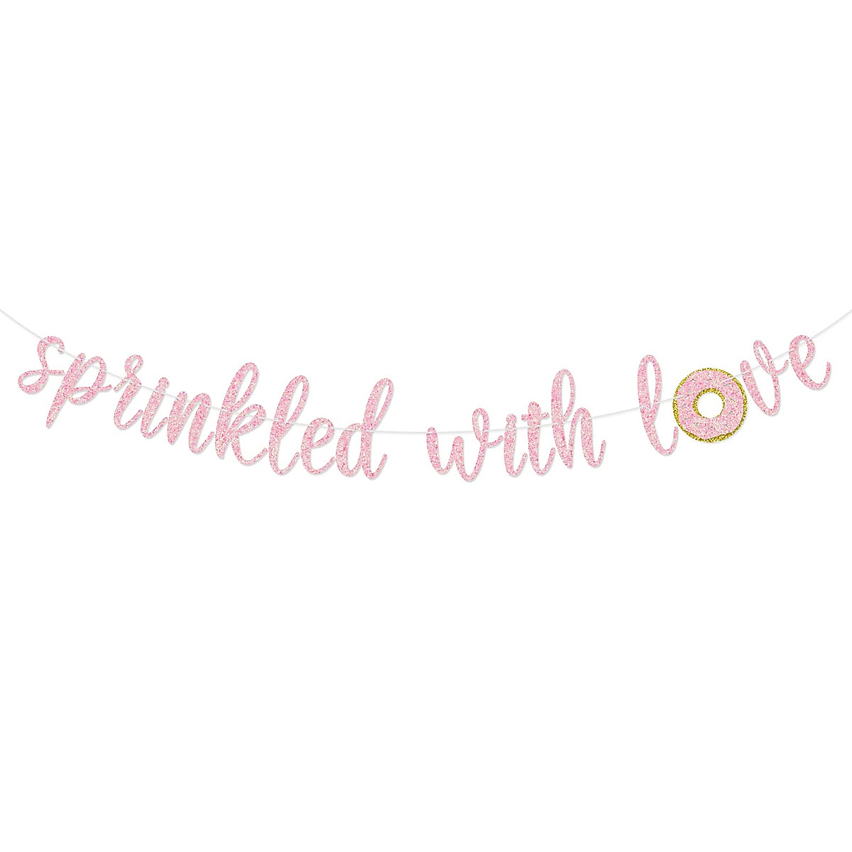 Sprinkled with Love Glitter Banner Baby Shower Sprinkle Party Decoration for Girl Pre-Strung Sign Gold (Pink)