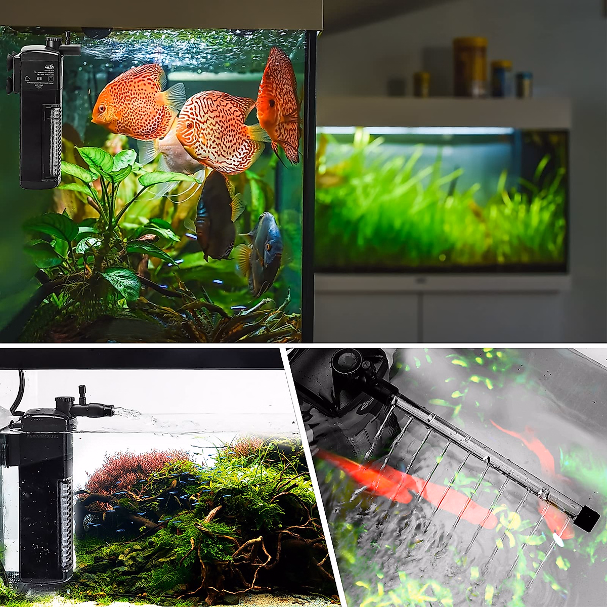 AQQA Aquarium Internal Filter Submersible Power Filter in-Tank with Adjustable Water Flow, Ultra Silent Sponge Filter for Fish Tank Water Crystal Clear