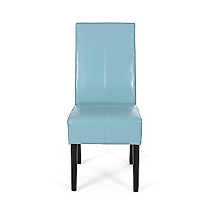 Christopher Knight Home Pertica T-Stitch Leather Dining Chairs, 2-Pcs Set, Teal Blue