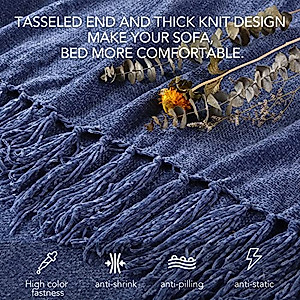 QUILTINA Super Value Fleece Throw Blankets for Couch, Lightweight Bed Blanket with Tassel for All Seasons, Spring/Summer Soft Blanket for Decoration & Outdoor Use (60'' x 50'' Blue)
