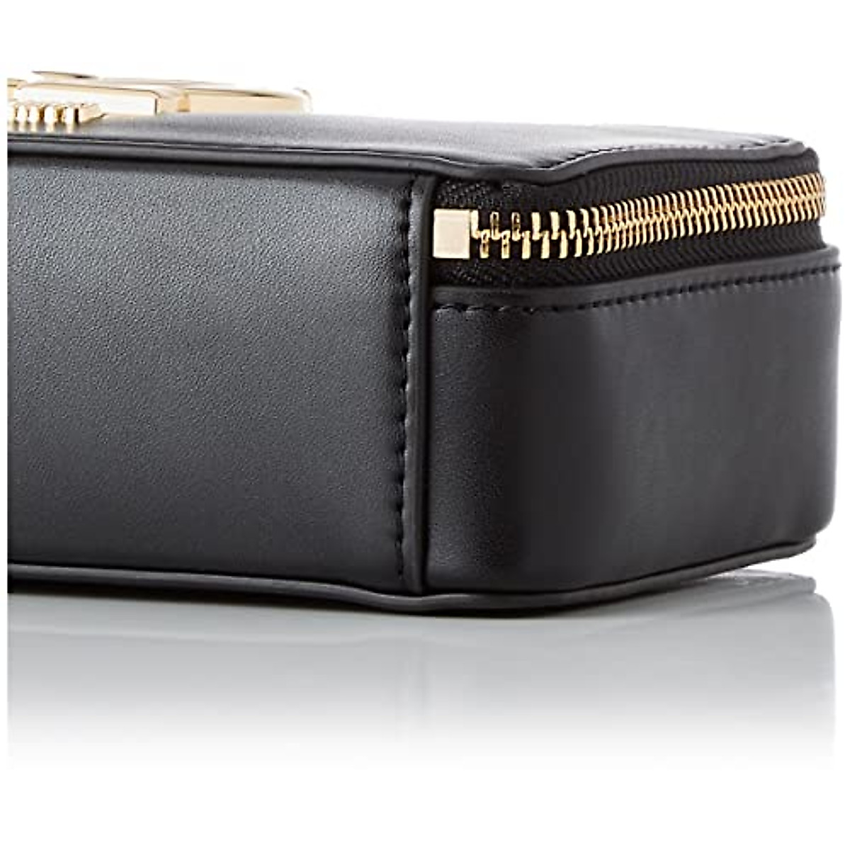 Love Moschino Women's Black Leather Gold Heart Camera Crossbody Handbag