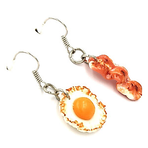 Polymer Clay Handmade Fried Bacon with Sunny Side up Egg Earrings
