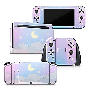 TACKY DESIGN Clouds Skin Compatible with Nintendo Switch Skins Decal, Stickers Blue Pastel Starry Sky Vinyl 3M Moon Full wrap Cover
