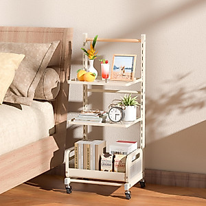 Aratan 3 Tier Rolling Cart, Small Utility Cart on Wheels, White Detachable Kitchen Cart Storage Organizer Cart with Wooden Handle for Home, Office and Classroom