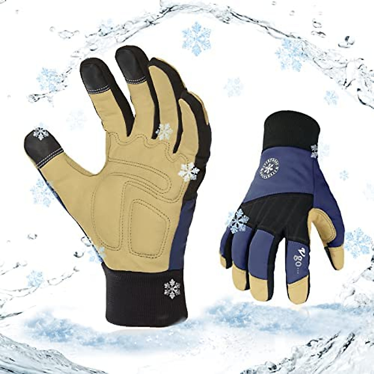 Vgo... 1-Pair 32℉ or above Lined Winter Premium Pigskin Leather Waterproof Work Gloves (Size L, Dark Blue, PA1015FW)