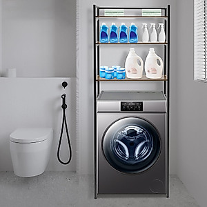 Bathroom Storage Shelf,3-Tier Height Adjustable Washing Machine Storage Rack,Freestanding Storage Rack,Over Dryer Towel Racks,Multifunctional Bathroom Rack,for Bedroom Balcony Kitchens,Black,Oak