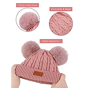Cooraby 3 Pieces Toddler Winter Knitted Hat Scarf Gloves Set Knit Fleece Lined Thermal Set for Boys Girls, Coral
