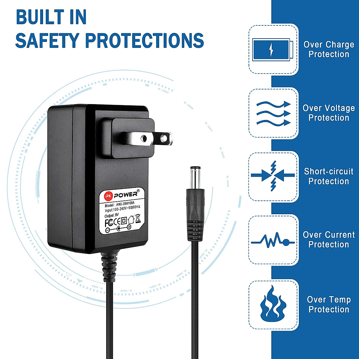 PK Power 9V AC Adapter for Crosley Cruiser Portable Turntable Record Player, Power Supply for CR8005A CR8005A-OR CR8005A-BK CR8005A-GR CR8005A-PI CR8005A-BL CR8005A-TW 6.6FT