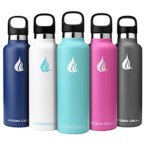 HYDRO CELL Stainless Steel Water Bottle with Straw & 2 Standard Mouth Lids (32oz 24oz 20oz 16oz) Keeps Liquids Hot or Cold w/Double Wall Vacuum Insulated Leak Proof Sport Design (Teal 24oz)