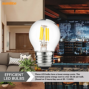 Sunlite LED G16 Filament Globe Light Bulb, 3 Watts (25W Equivalent), 250 Lumens, Dimmable, Medium E26 Base, Short Bulbs for Bedroom, Kitchen, 2700K Soft White, 6 Count