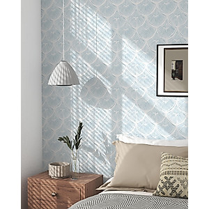 Modern Peel and Stick Wallpaper 17.3''×78.8'' Self Adhesive Wallpaper Blue and White Decorative Contact Paper Boho Removable Wall Paper for Bedroom Waterproof Wallpaper Bathroom Cabinets Decor Vinyl