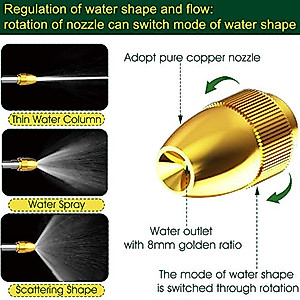 Upgrade Water Hose Nozzle Long Rod Garden Hose Nozzle Heavy Duty metal Brass sprayer 360° Rotaing spray gun for car wash, Plants and Lawn,Patio Gardening, Pets Shower Hose Nozzle + Quick Connector