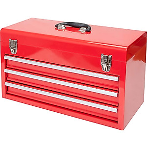 BIG RED ANTBD133-XB Torin 20" Portable 3 Drawer Steel Tool Box with Metal Latch Closure, Red