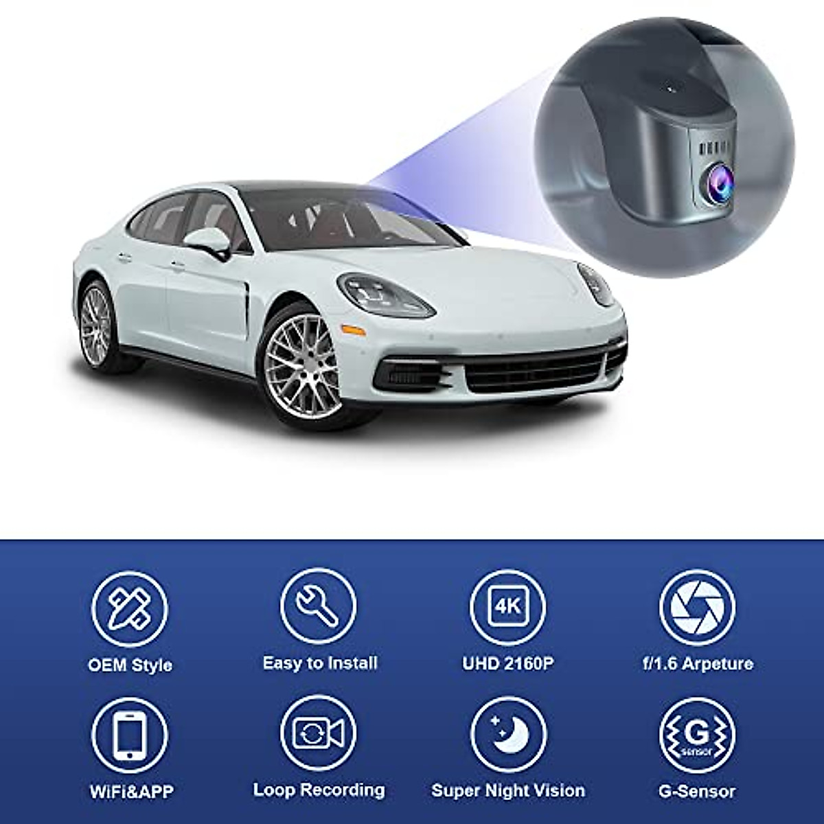 Fitcamx 4K Dash Cam Suitable for Porsche 911 992 Cayenne 9YA 9Y0 9Y3 Panamera 971 Taycan (Model A), OEM Factory Style, Ultra HD 2160P Video WiFi, Parking Sensor, Loop Recording, Easy to Use, 64GB Card