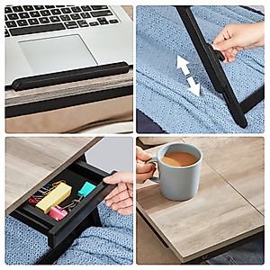 SONGMICS Laptop Desk for Bed or Sofa with Adjustable Tilting Top, Breakfast Serving Tray with Height Adjustable Folding Legs, Fits Screen Size up to 15.6 Inches, Floor Desk, Greige ULLD105W01