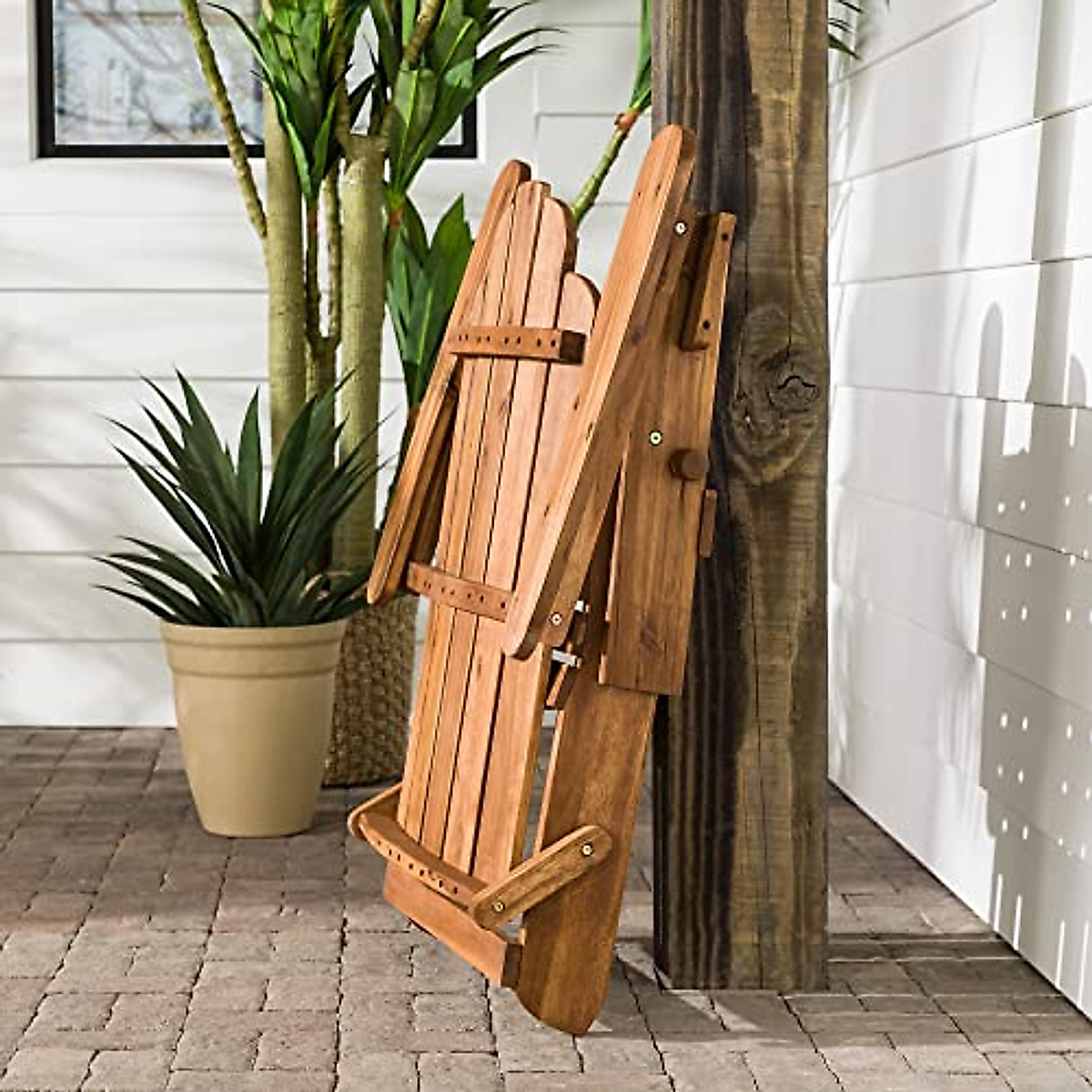 Walker Edison Outdoor Patio Wood Adirondack Foldable Chair All Weather Backyard Conversation Garden Poolside Balcony, Set of 1, Brown