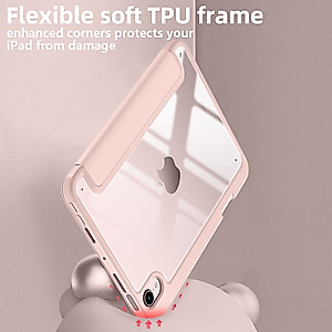 Mastten for iPad Mini 7 Case A17 Pro, for iPad Mini 7th/6th Generation Case 2024/2021 8.3 Inch with Pencil Holder, Hybrid Slim Clear Back Shell Cover Kids, Auto Wake/Sleep, Rose Pink