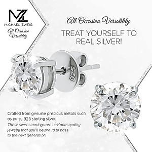 Michael Zweig 14K Solid Gold Posts 925 Sterling Silver Stud Earrings 3pc Set Cubic Zirconia 3.0mm, 4.0mm, 5.0mm, Diamond Carat Weight, 1.75 cttw