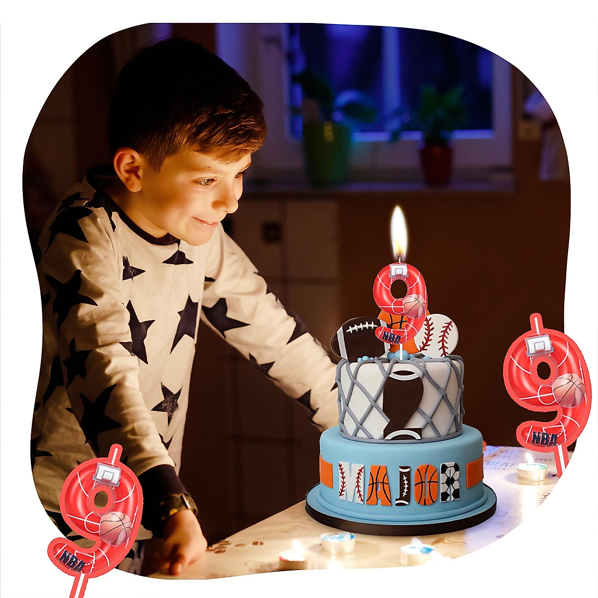 Birthday Candles Number 9 Candle, Basketball Birthday Party Decorations Boy Kids, Red Birthday Candle for Cake, Basketball Cake Topper Decorations Birthday Party Anniversary Celebration Supplies