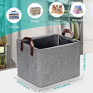 popoly Storage Bin with Metal Frame, Fabric Storage Basket with Handles for Closet Shelf Organizer, Collapsible Rectangle Laundry Basket for Toys, Books, Clothes (Grey, 2 Pack)