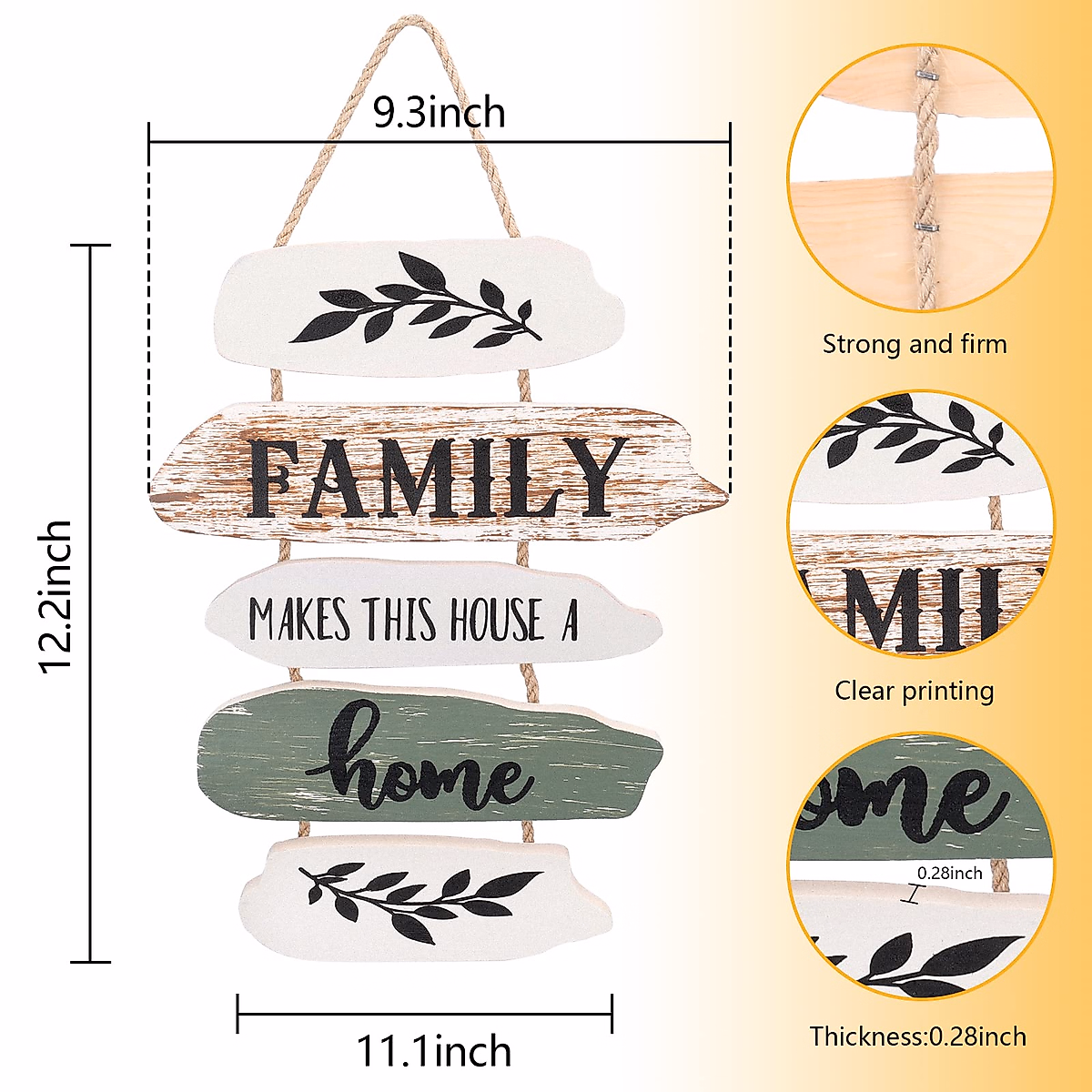 Wall Art for Living Room, 5 pieces Wooden Family Signs for Home Decor, Farmhouse Wall Signs, Rustic Porch Home Sign Housewarming Gifts Hanging Decor