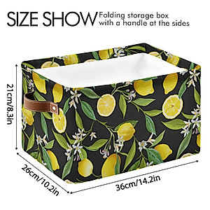 xigua Lemon Flower Storage Baskets,Large Decorative Collapsible Rectangular Canvas Fabric Storage Bin for Home Office(15x11x9.5inch,1 Pack)