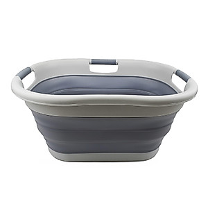 SAMMART 40L (10.5 gallons) Collapsible Plastic Laundry Washing Tub - Foldable Pop Up Laundry Basket/Hamper - Portable Washing Tub - Pop Up Saving (Grey/Dark Grey)