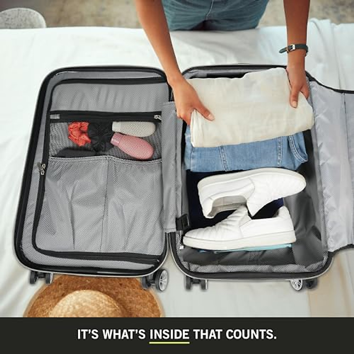 Kenneth Cole REACTION Diamond Tower Collection Lightweight Hardside Expandable 8-Wheel Spinner Travel Luggage, Black, 3-Piece Set (20", 24", & 28")