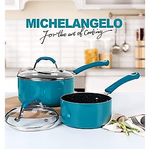 MICHELANGELO Sauce Pan Sets, 1 Qt and 2 Qt Saucepans with Lids, Enameled Sauce Pan with lid, Small Pot with Lid, Non-Stick Saucepan Set, Sauce Pot with Silicone Handle, Oven Safe, Red