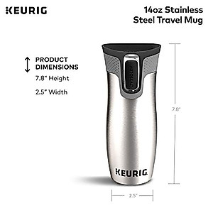 Keurig Contigo Autoseal Coffee Travel Mug, West Loop Vacuum Insulated with Easy-Clean Lid, 14 Oz, Silver