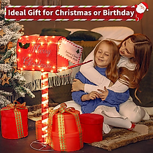 Christmas Yard Light Decorations, 34 Inch Lighted Santa’s Mailbox Yard Decor, Christmas Red Letter Box Yard Decorations, Light Up Tinsel Mailbox Christmas Decorations for Indoor Outdoor Yard