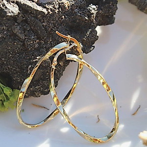 Silver Smile 14 kt Yellow Gold Hoop Earrings For Women| Twisted Gold Hoops Earring Set with Click Clasp Closure|Hypoallergenic | Ideal Gift For Anniversary and Birthday For Her