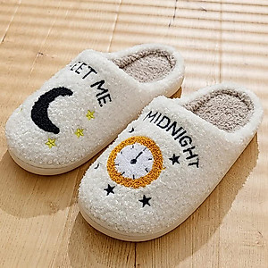 DakinFu Unisex Meet Me at Midnight Slippers Fuzzy Warm House Slippers Winter Indoor Outdoor Shoes White 43-44