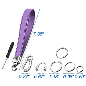 INFIPAR Car Fob Key Chain Genuine Leather Wristlet Strap Keychains Holder for Men and Women, 360 Degree Rotatable, with Anti-lost D-Ring, Carabiner Clip and 4pcs Key Rings, Purple