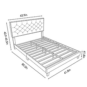 HOSTACK Queen Size Bed Frame, Modern Upholstered Platform Bed with Adjustable Headboard, Heavy Duty Button Tufted Bed Frame with Wood Slat Support, Easy Assembly, No Box Spring Needed (Beige, Queen)