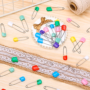SAVITA 50pcs Diaper Pins, Safety Lock Stainless Steel Plastic Head Safety Pins for Diaper Clothes Dress Craft Hold Clip (Multicolored)