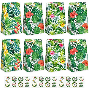 Shindel 24PCS Party Favor Bags, Luau Hawaii Party Bags, Aloha Bags Gift Bags Paper Bags Candy Bags with Stickers for Aloha Hawaii Party favors 4.7" x 3.1" x 8.7"