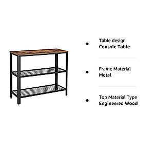 VASAGLE 40" Industrial Console Table, 3 Tier Entryway Table with Storage Shelf, Narrow Sofa Table for Living Room, Hallway, Entrance Hall, Corridor, Bedroom, Rustic Brown and Black ULNT81BX