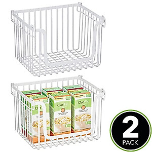mDesign Large Stacking Wire Baskets Food Organizer Storage Metal Basket with Open Front for Kitchen Cabinet, Pantry, Cupboard, and Shelves, Organize Fruits, Snacks, and Vegetables, 2 Pack, Matte White