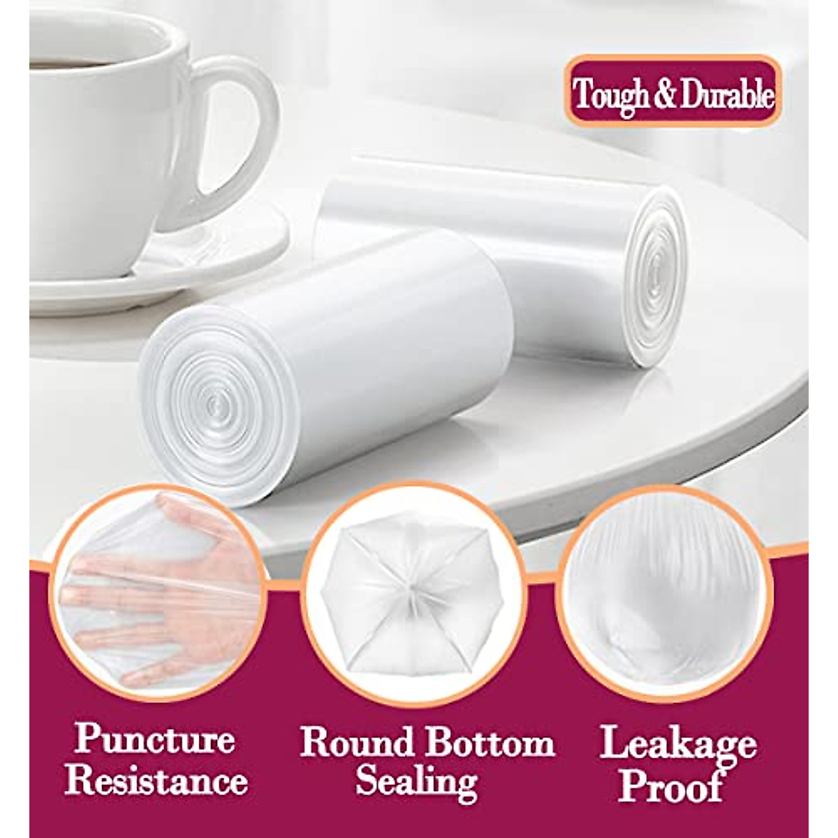 4 Gallon 180pcs Small Clear Trash Bags Strong Clear Garbage Bags, Bathroom Trash Can Bin Liners, Plastic Bags for Office, Waste Basket Liner, Fit 12-15 Liter, 3,3.5,4,4.5 Gal（Clear 180）